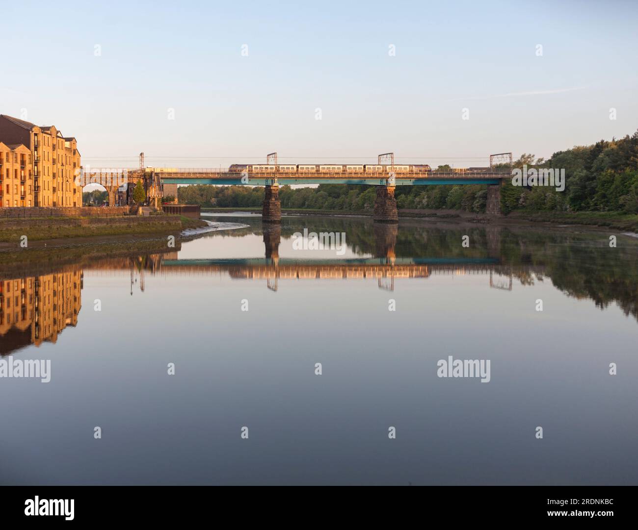 Northern rail class 195 diesel train crossing the viaduct known as ...