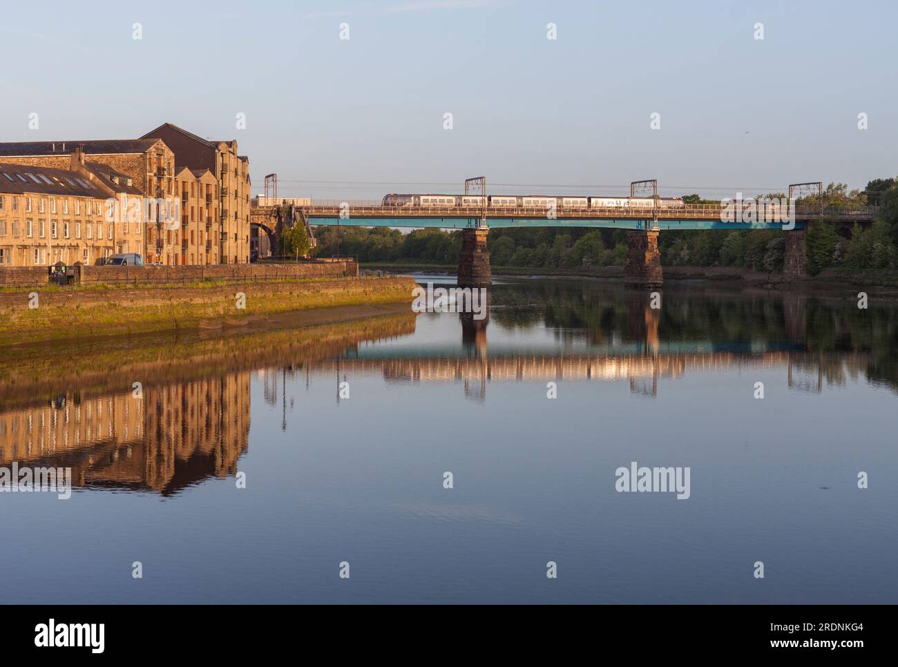 Northern rail class 195 diesel train crossing the viaduct known as ...