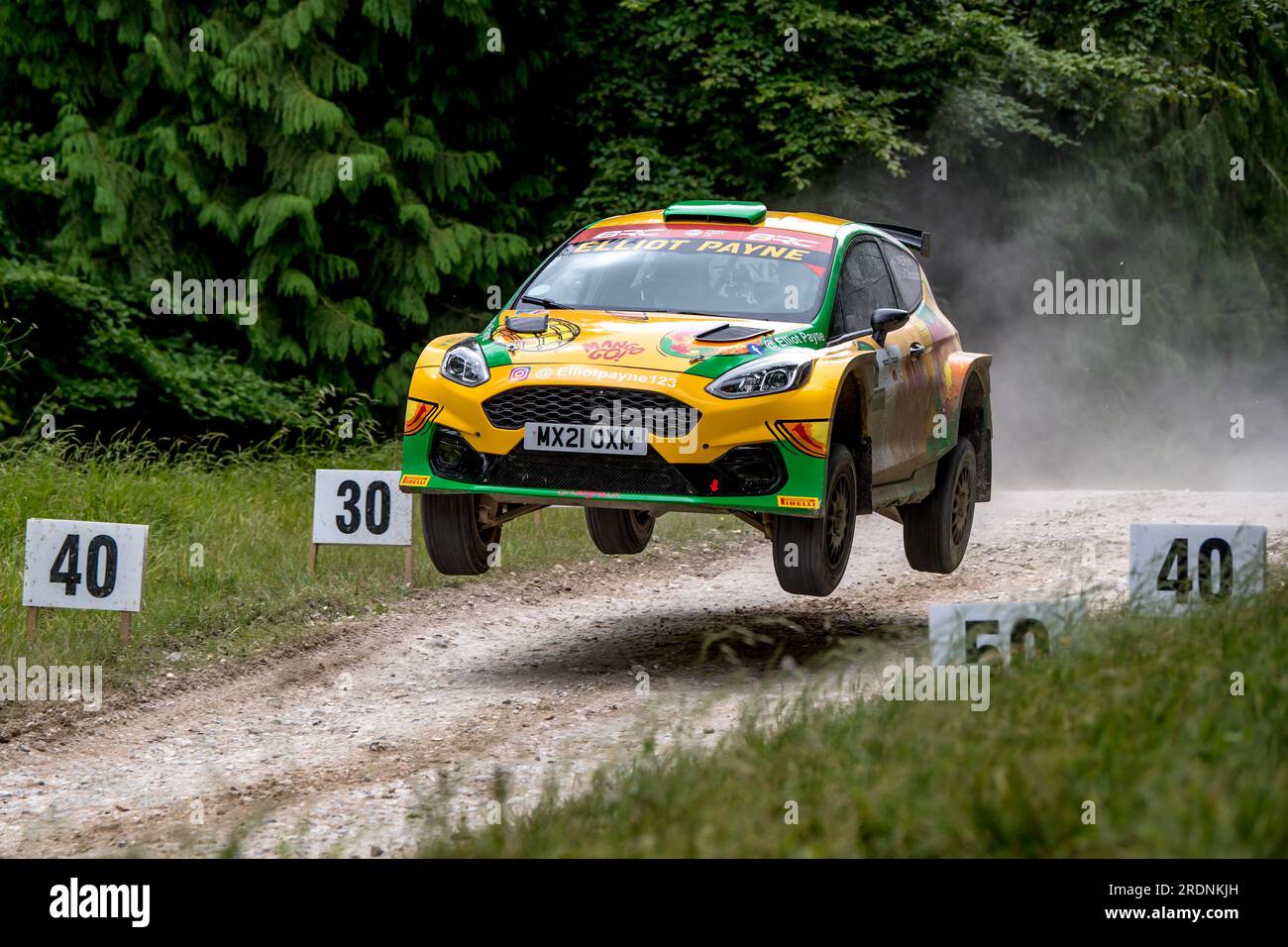 Goodwood, UK. 16th July, 2023. Ford Fiesta R5 takes to the Rally stages ...