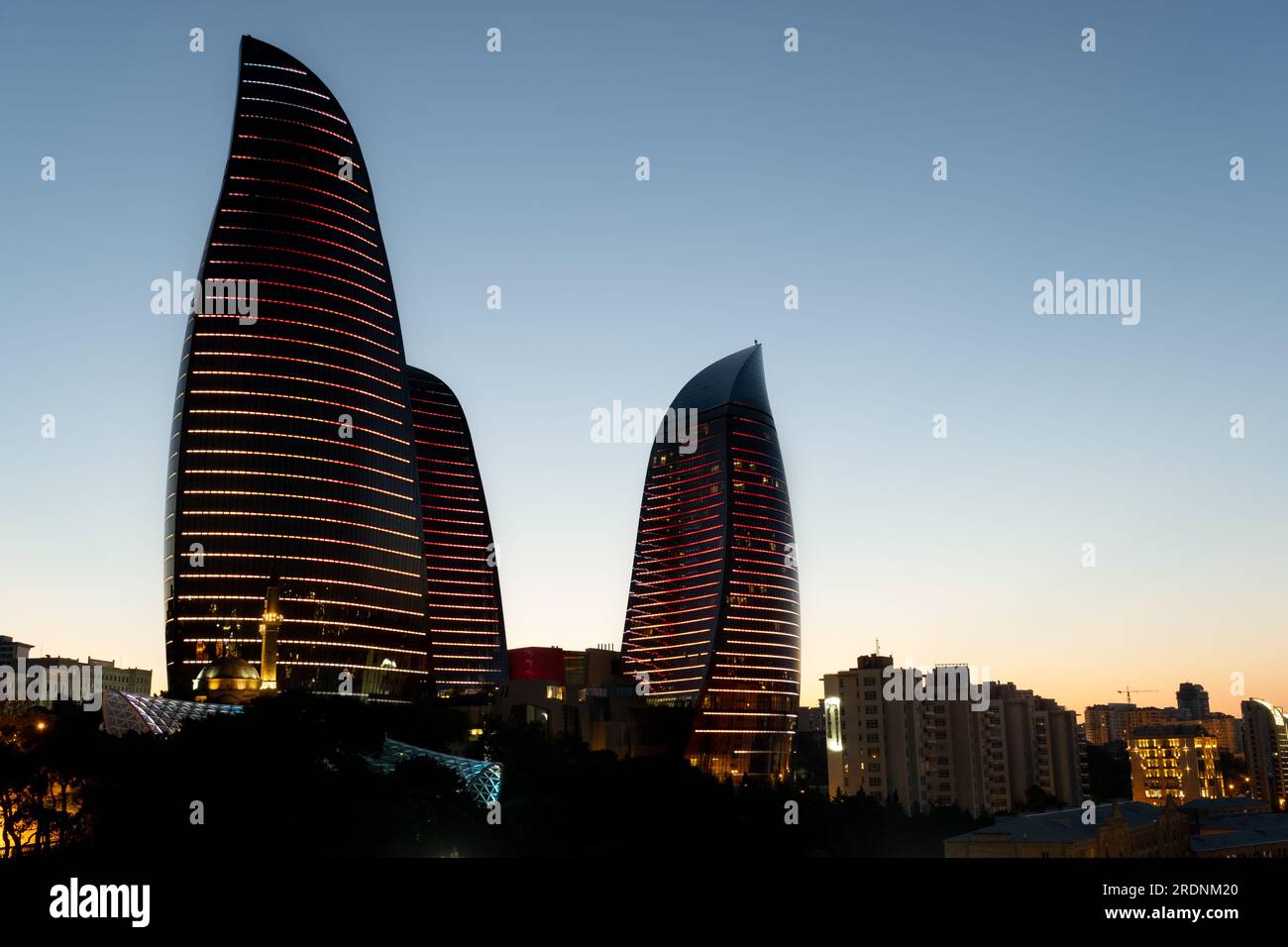 Baku, Azerbaijan - June 26, 2023: A unique dusk photograph captures the ...
