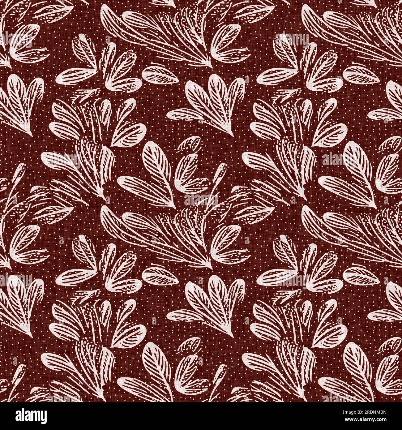 Maroon red country floral blockprint linen seamless pattern. Allover ...