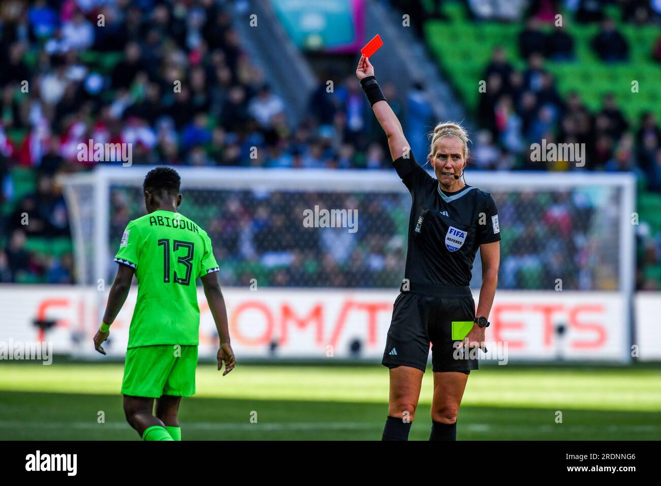 Deborah Ajibola Abiodun (No.13) of Nigeria sent off with a red card by ...