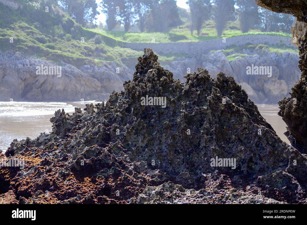 View on Playa de Palombina Las Camaras in Celorio village, Green coast ...