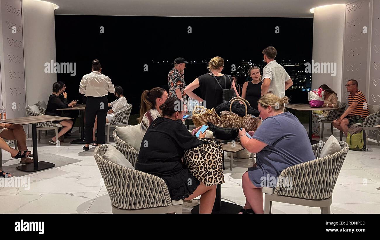 The Lindos Grand Hotel and spa is evacuated as Wildfires rage on the Island of Rhodes, Greece ...