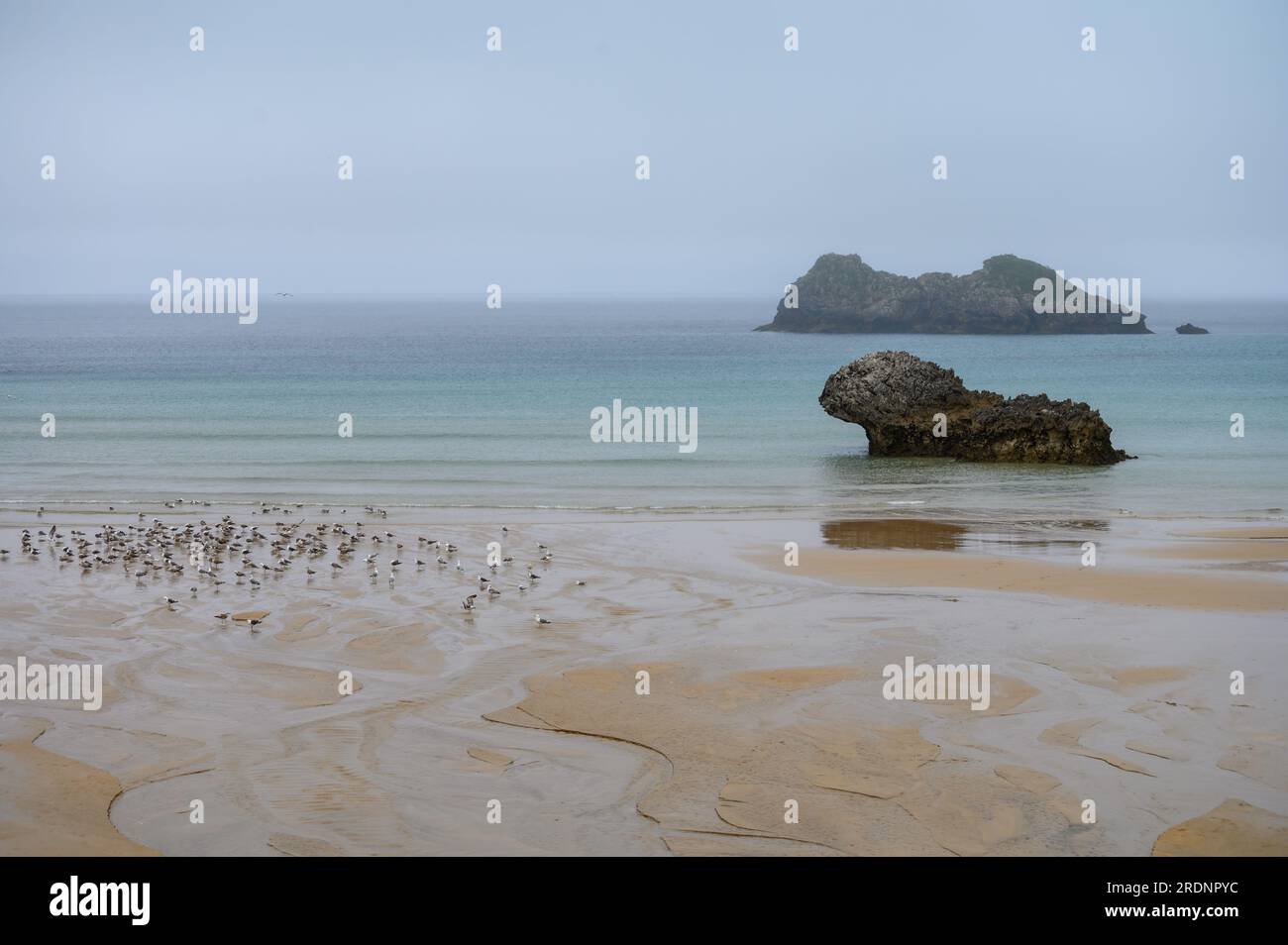 View on Playa de Palombina in Celorio village, Green coast of Asturias ...
