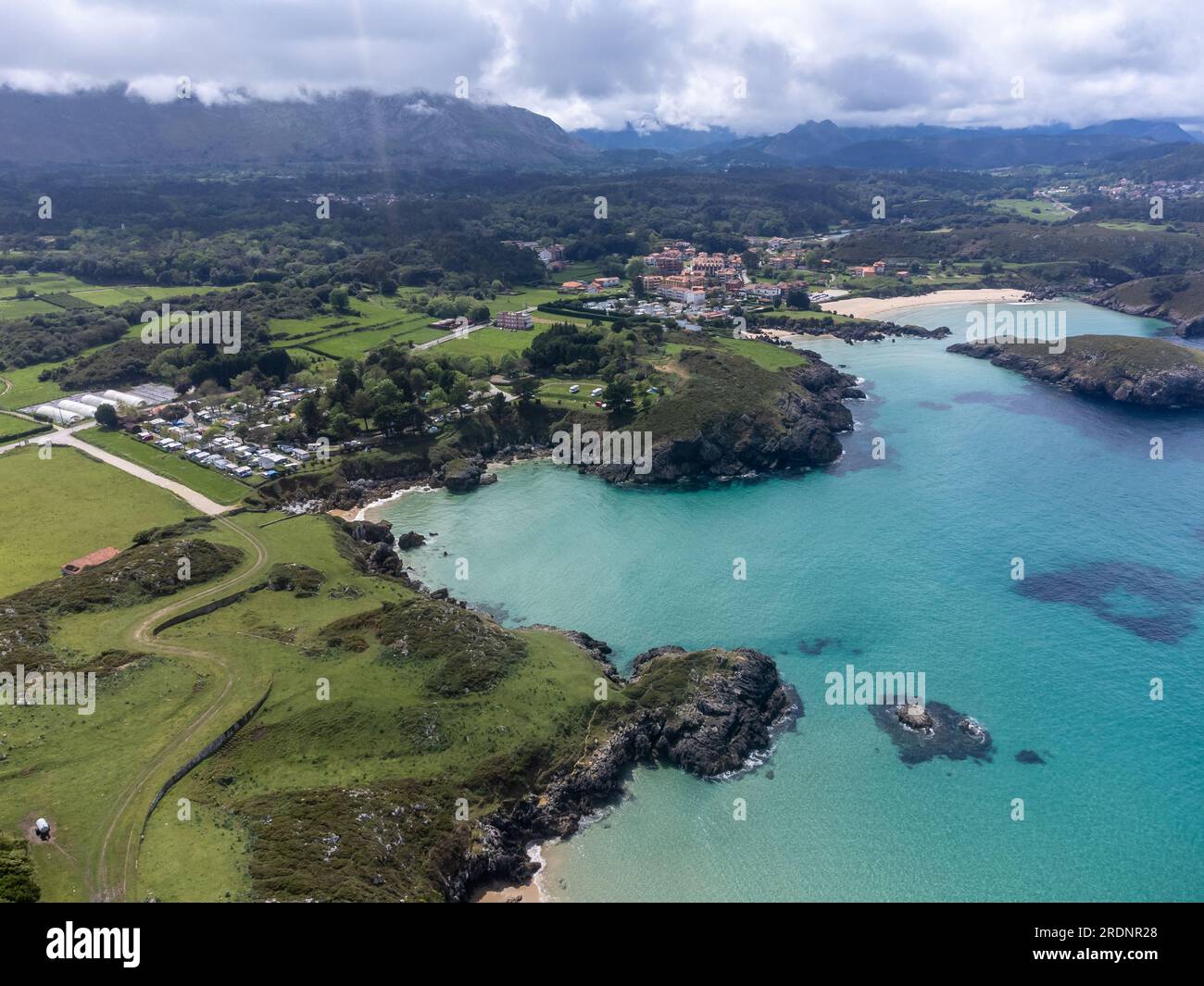 Aerial view on Playa de Palombina, Las Camaras and Celorio, Green coast ...
