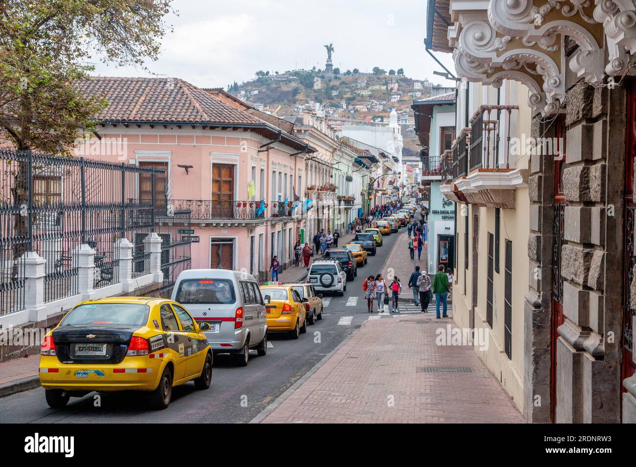 A busy street scene in the Historic Center of Quito, Ecuador Stock ...