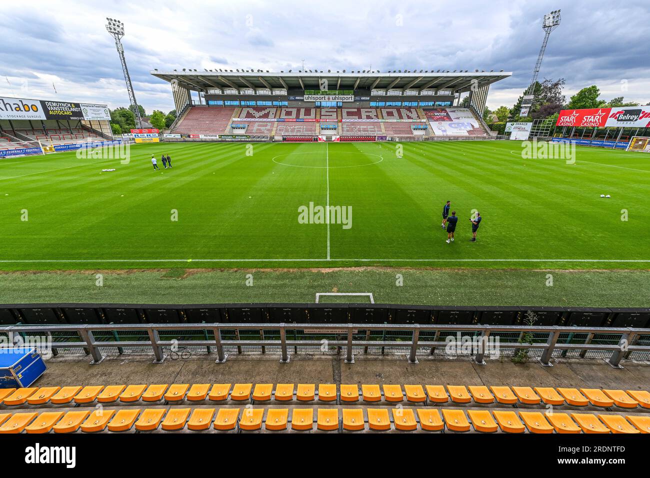 Mouscron, Belgium. 22nd July, 2023. Stadion Moeskroen pictured before a ...