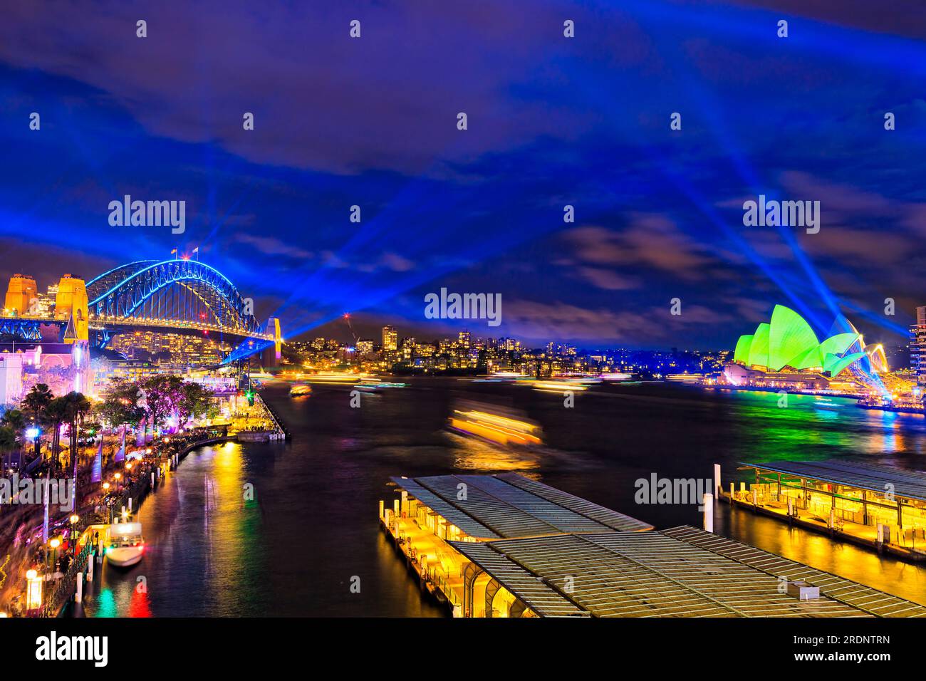 Vivid Sydney light show at night in Australia around habour waterfront ...