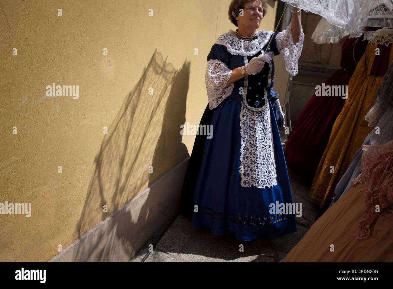 Gdansk, Poland. 22nd July 2023. A participant dressed in a traditional ...