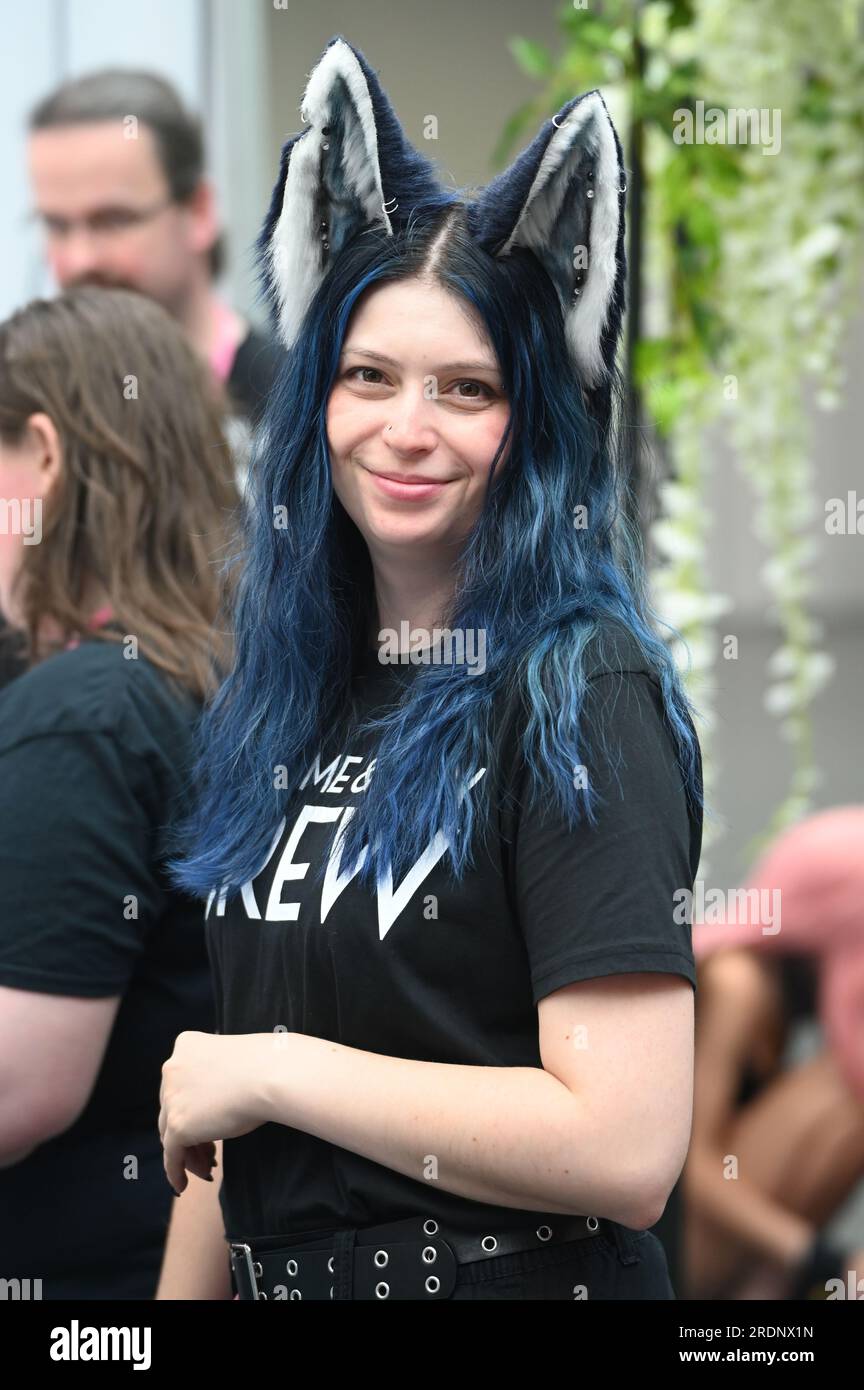London, UK. 22nd July, 2023. Attendees dress up as Cosplay costume at ...