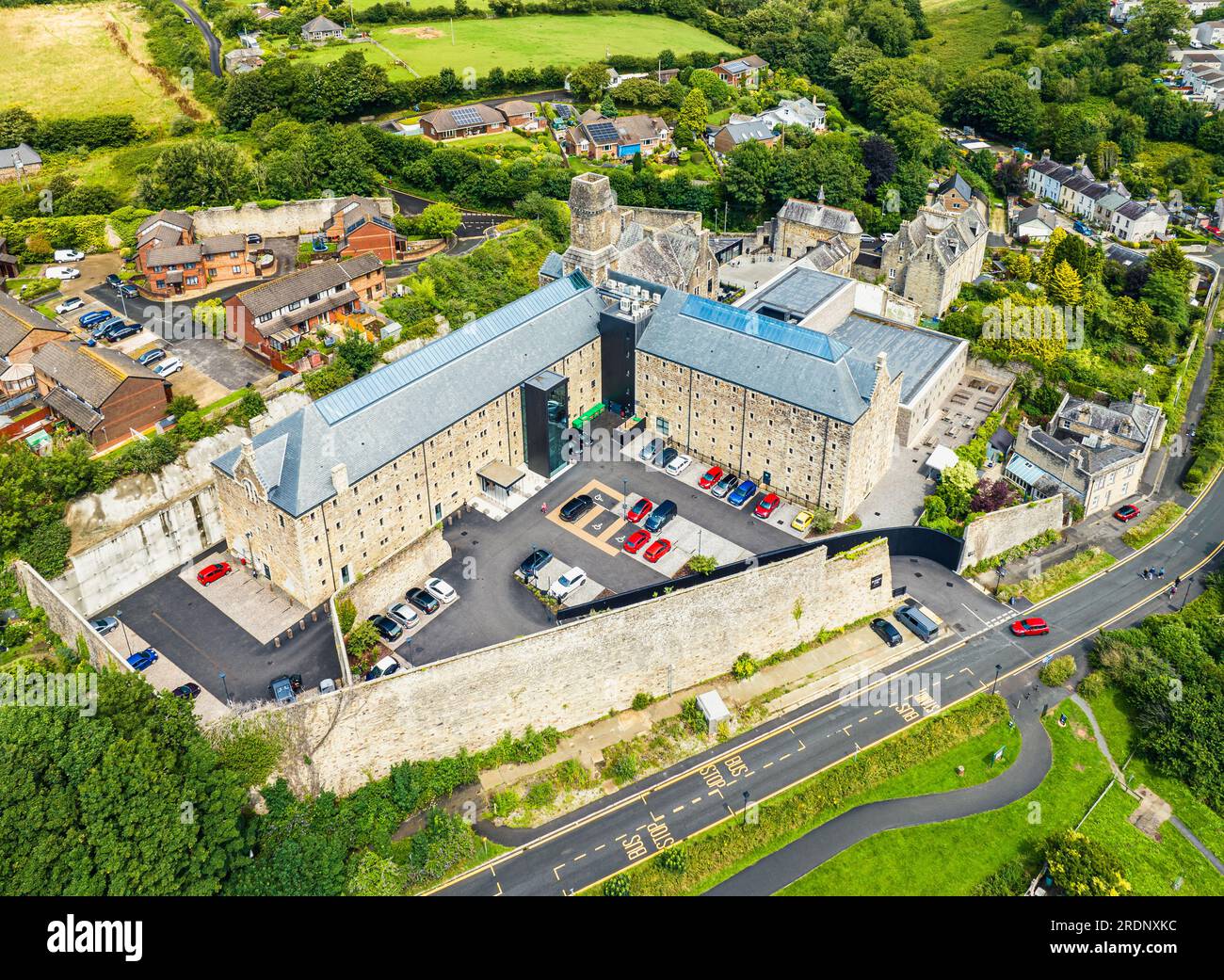 Bodmin Jail and Bodmin Luxury Hotel from a drone, Bodmin Moor, Cornwall ...