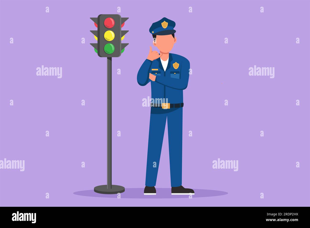 Graphic flat design drawing attractive policeman standing near traffic ...
