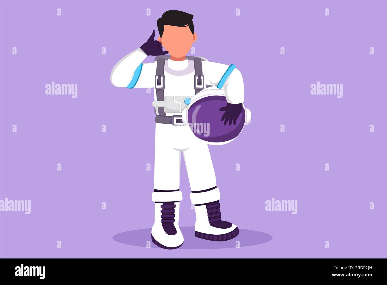 Character flat drawing astronaut standing with call me gesture wearing ...