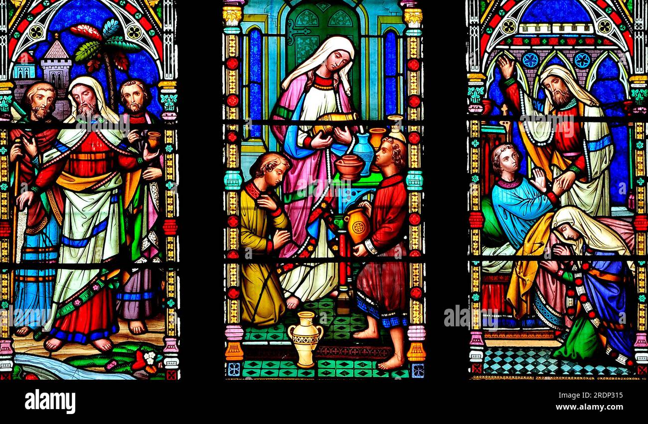 Stained glass window, Miracles of Elisha, Bible story, Biblical, by ...