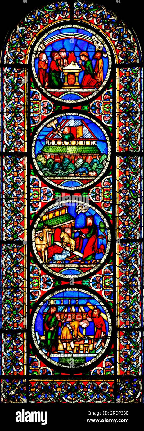 Stained Glass window, Noah, The Ark and The Flood, by Alfred Gerente of ...