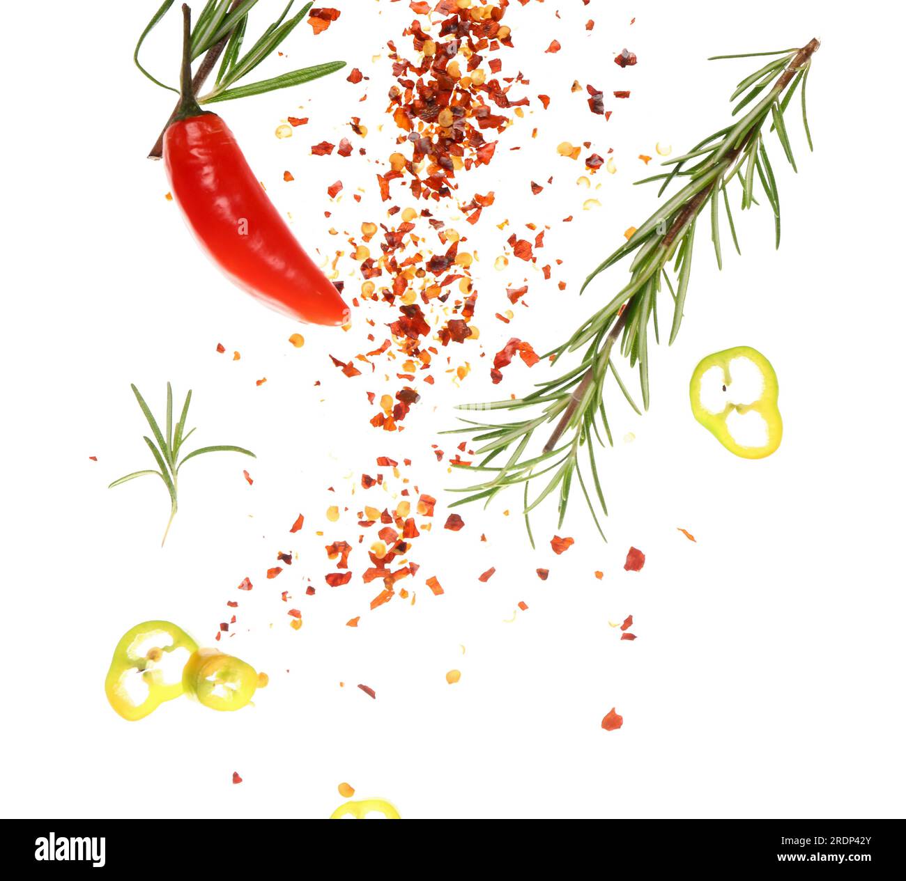 Flying spices and rosemary on white background Stock Photo - Alamy