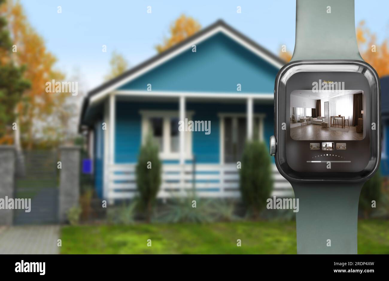 Home security system. Modern smartwatch with image of room through CCTV ...