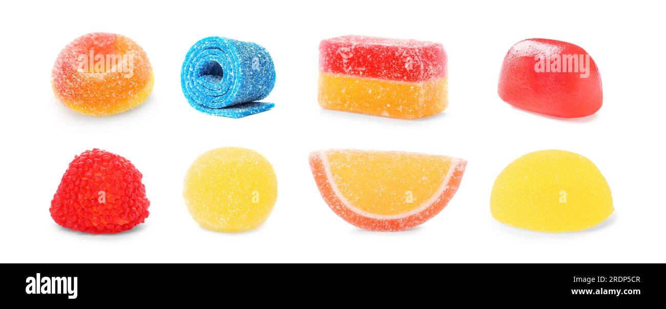 Set of sweet chewy candies isolated on white Stock Photo - Alamy