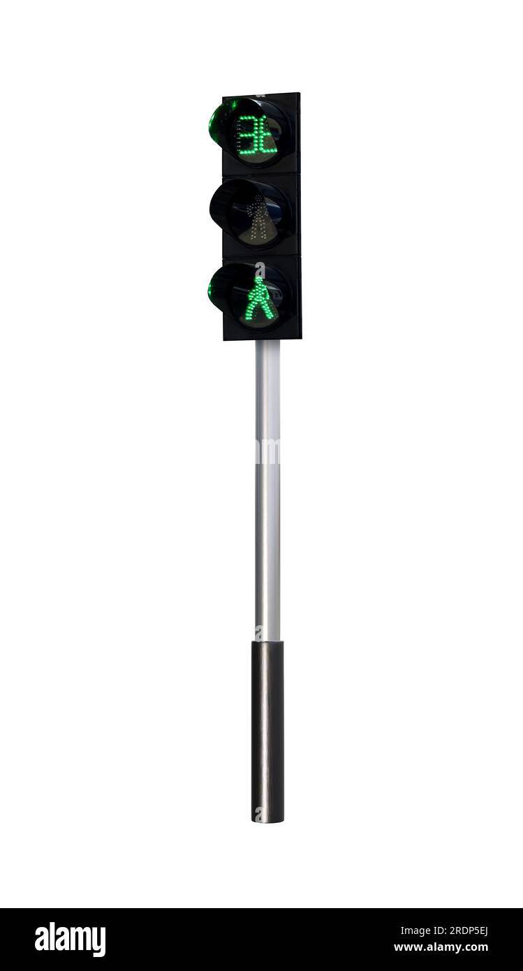 Traffic light with pedestrian signals and pole on white background ...