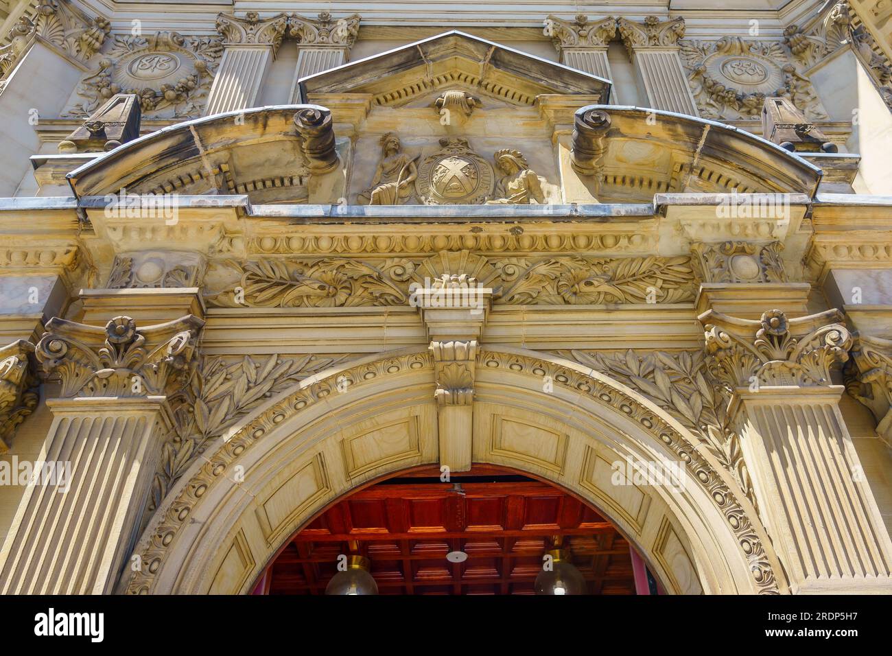 Toronto, Canada - July 19, 2023: Old stone facade with carving ...
