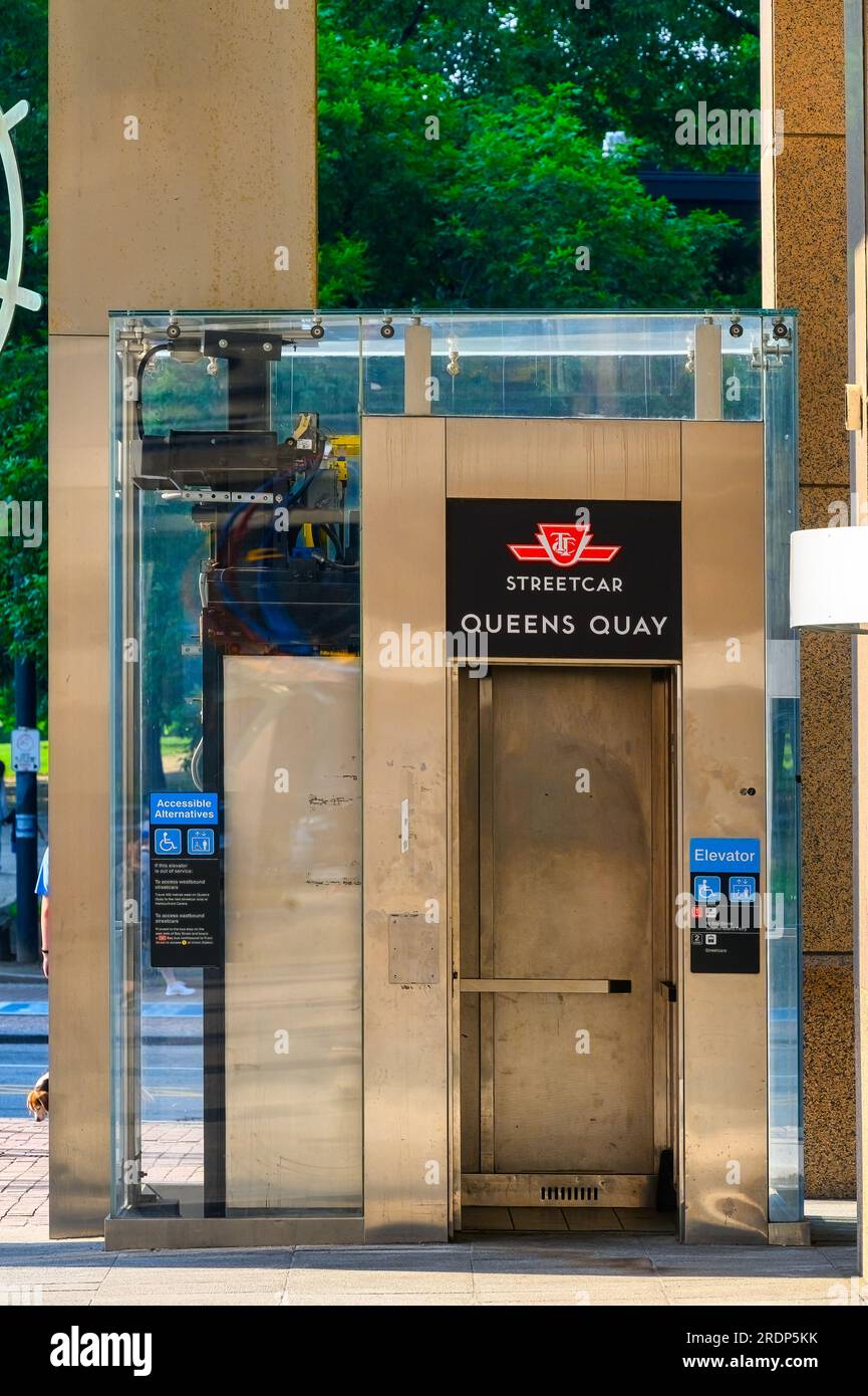 Toronto, Canada - July 19, 2023: Street accesibility elevator to Queens ...