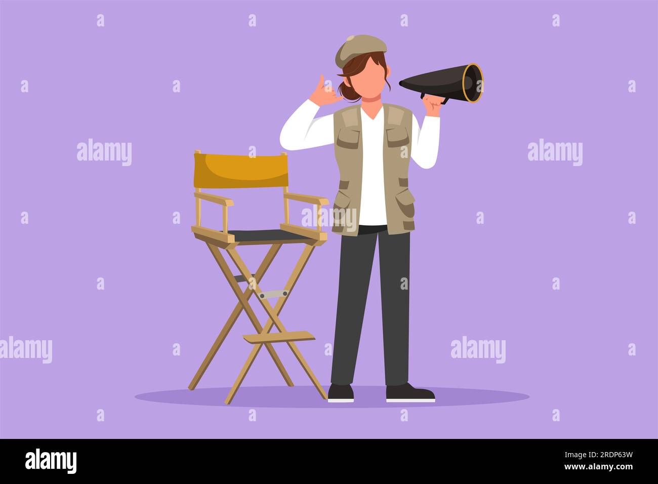 Character flat drawing female film director standing holding megaphone ...