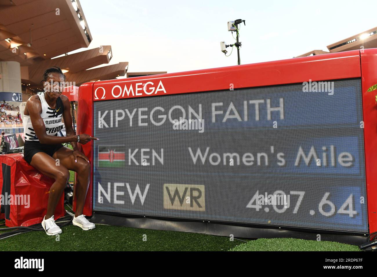 Faith Kipyeton (KEN) poses after winning the women's mile in a world ...