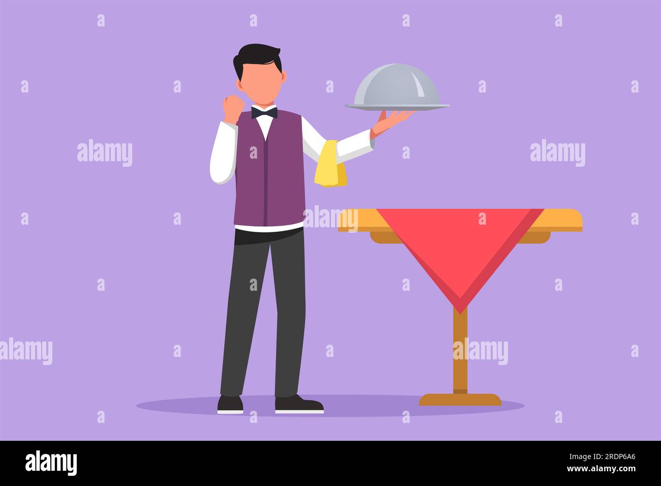 Graphic flat design drawing happy waiter standing with celebrate ...