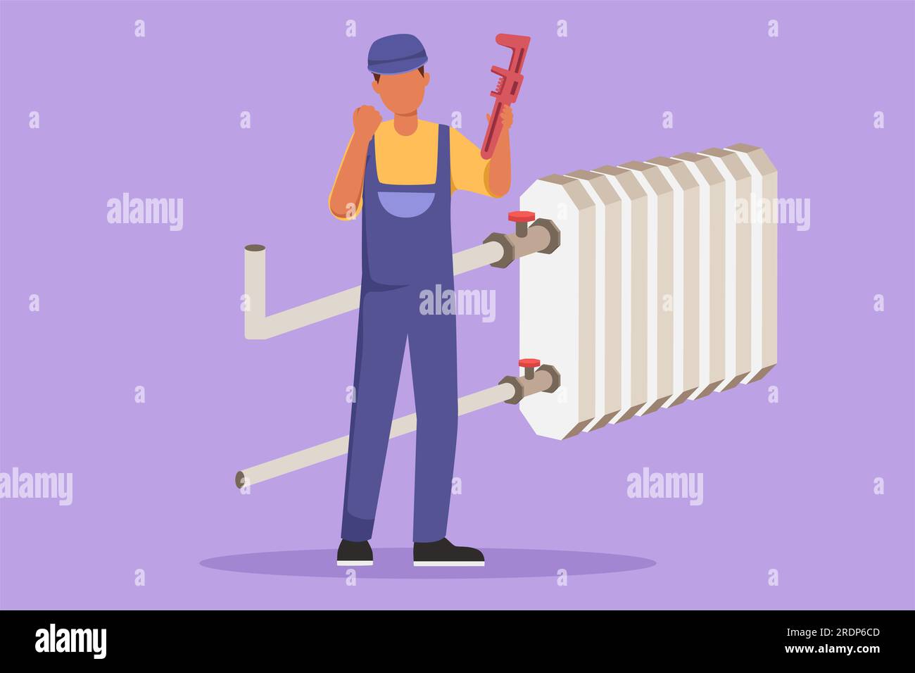 Cartoon flat style drawing happy plumber standing with celebrate ...