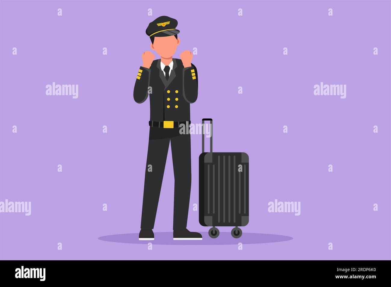 Cartoon flat style drawing pilot standing with celebrate gesture ...