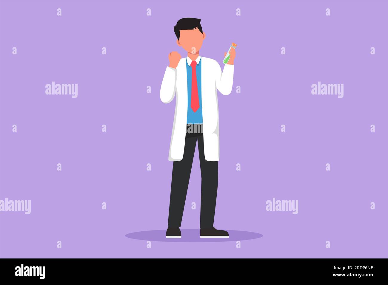 Cartoon flat style drawing male scientist standing with celebrate ...