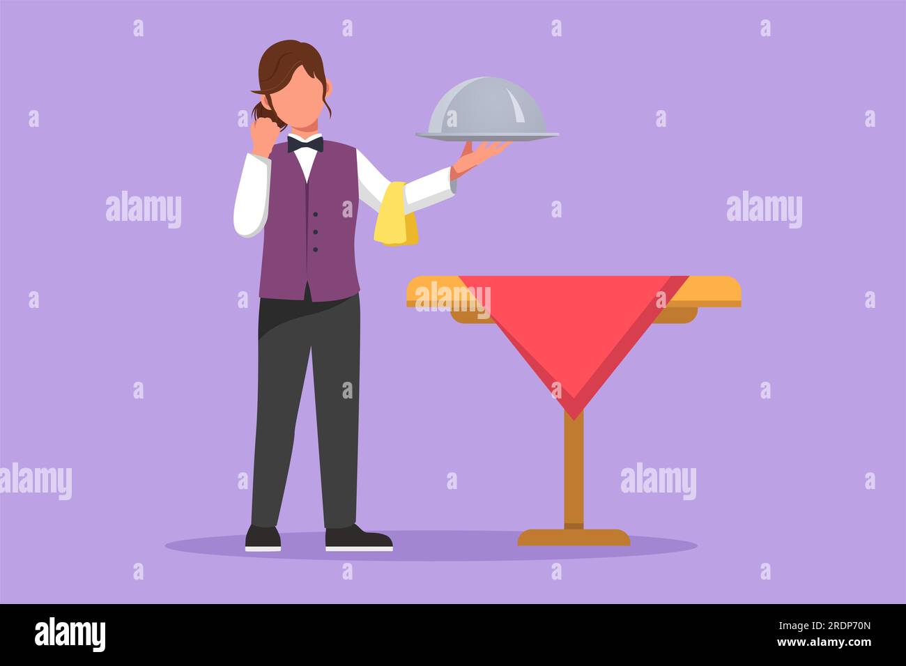 Cartoon flat style drawing happy waitress standing with celebrate ...