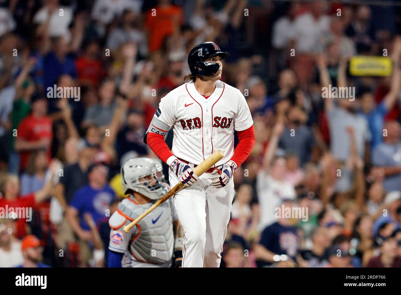 Boston Red Sox's Triston Casas watches his two-run home run in front of ... Boston Red Sox's Triston Casas watches his two-run home run in front of ...