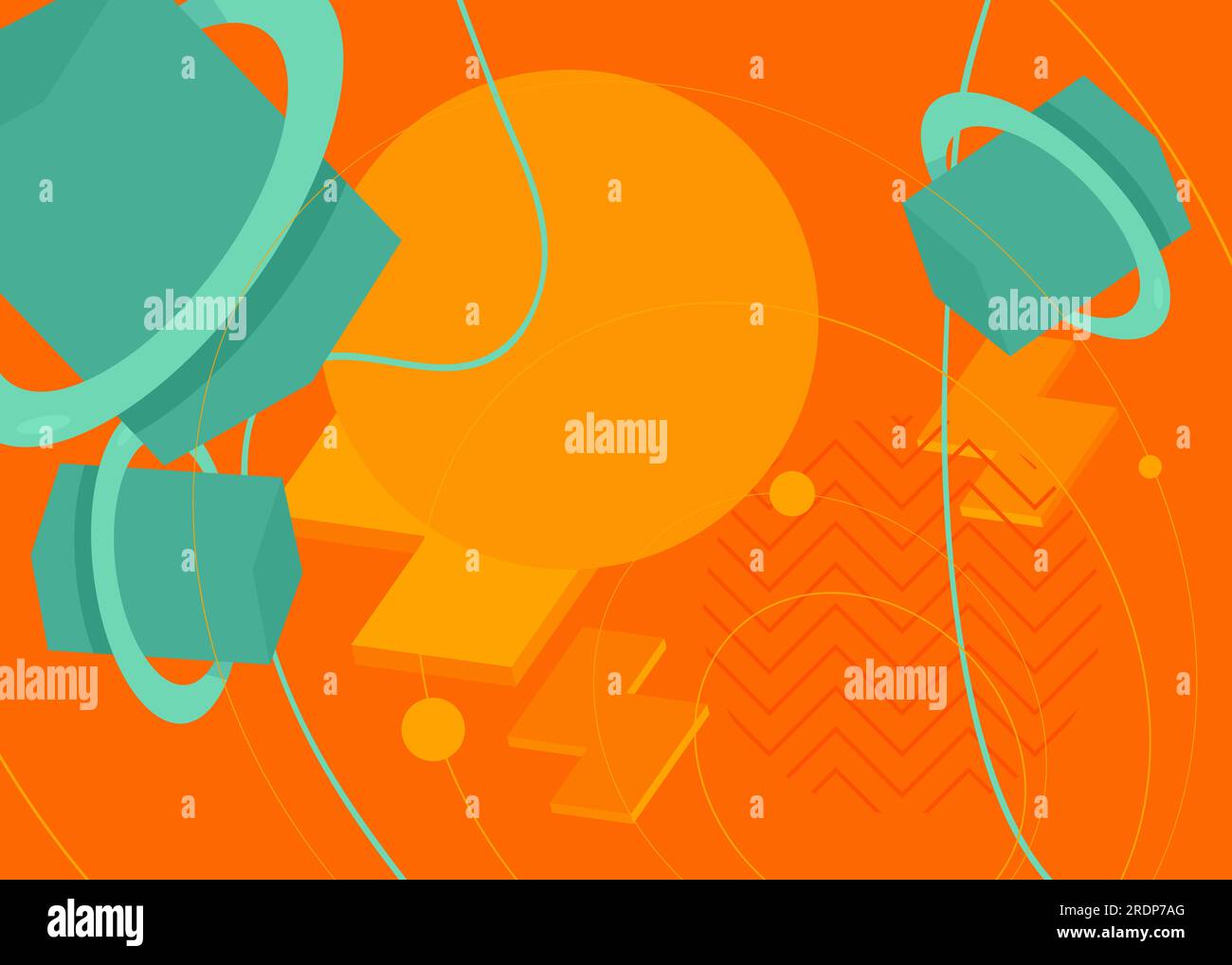 Turquoise, orange geometrical graphic retro theme cover. Minimal ...