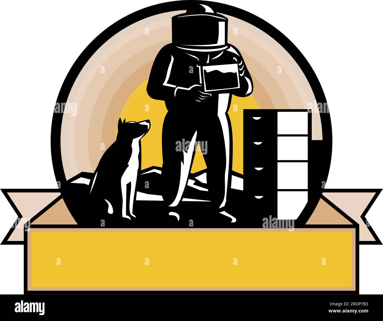 Retro style illustration of beekeeper wearing bee suit with border ...