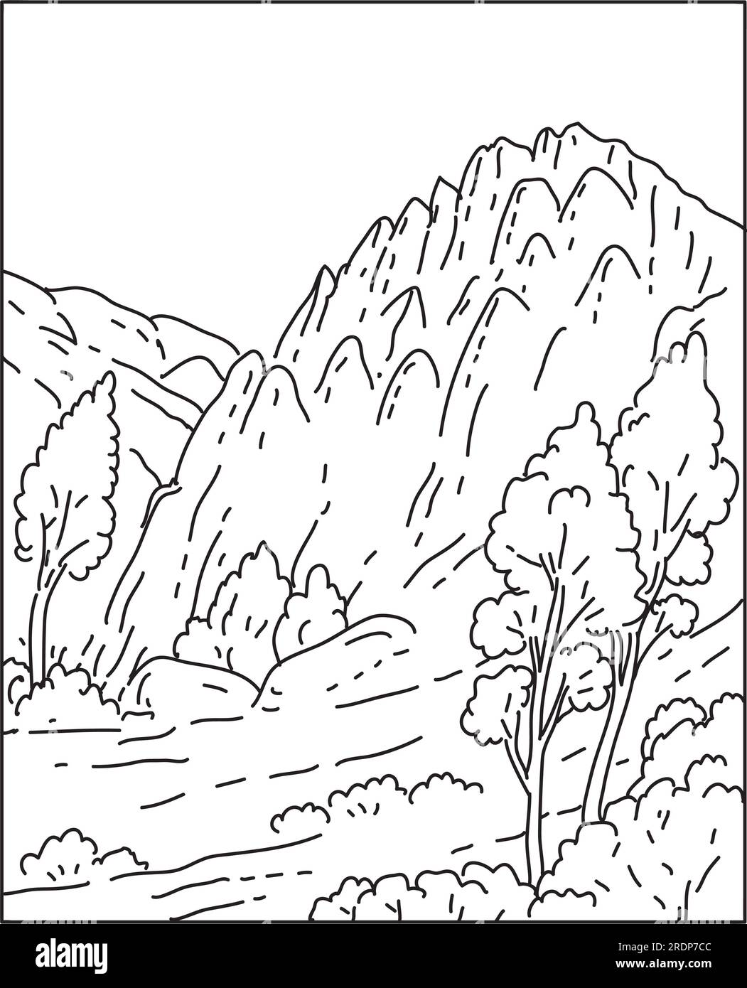 Mono line illustration of Pinnacles National Park located east of the ...