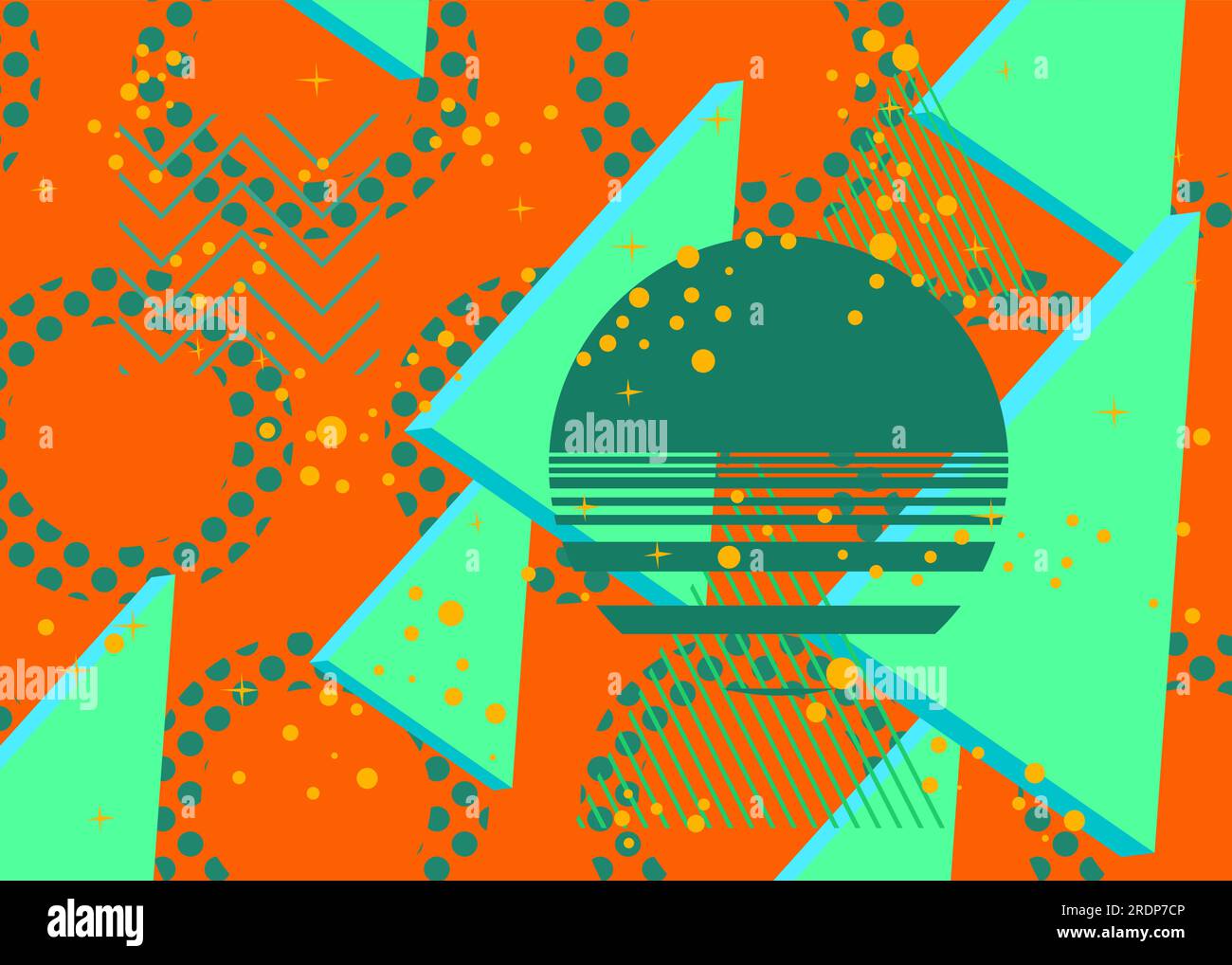 Turquoise, orange geometrical graphic retro theme cover. Minimal ...
