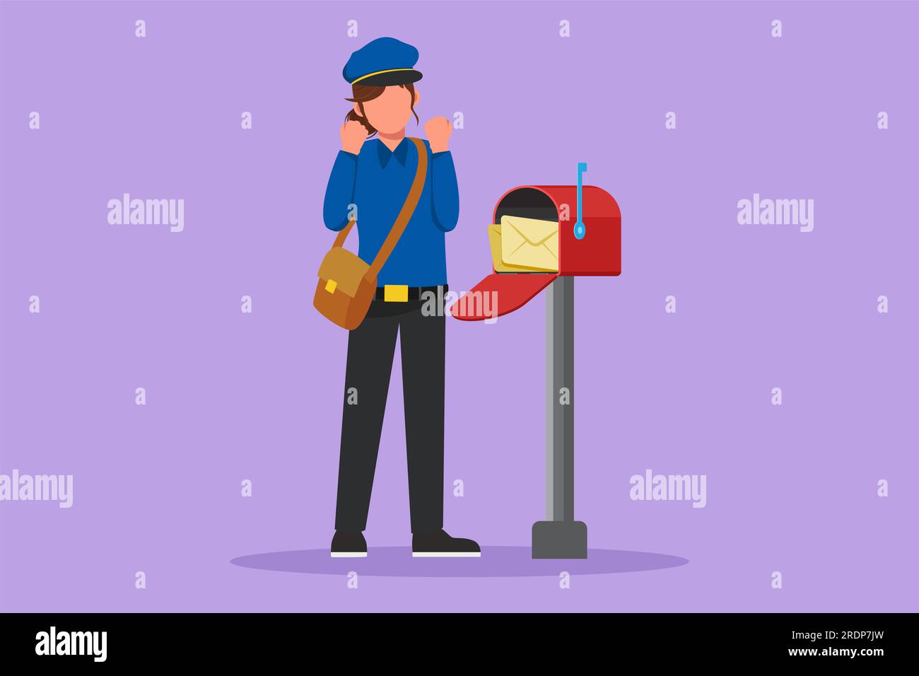 Cartoon flat style drawing cute postwoman with celebrate gesture ...