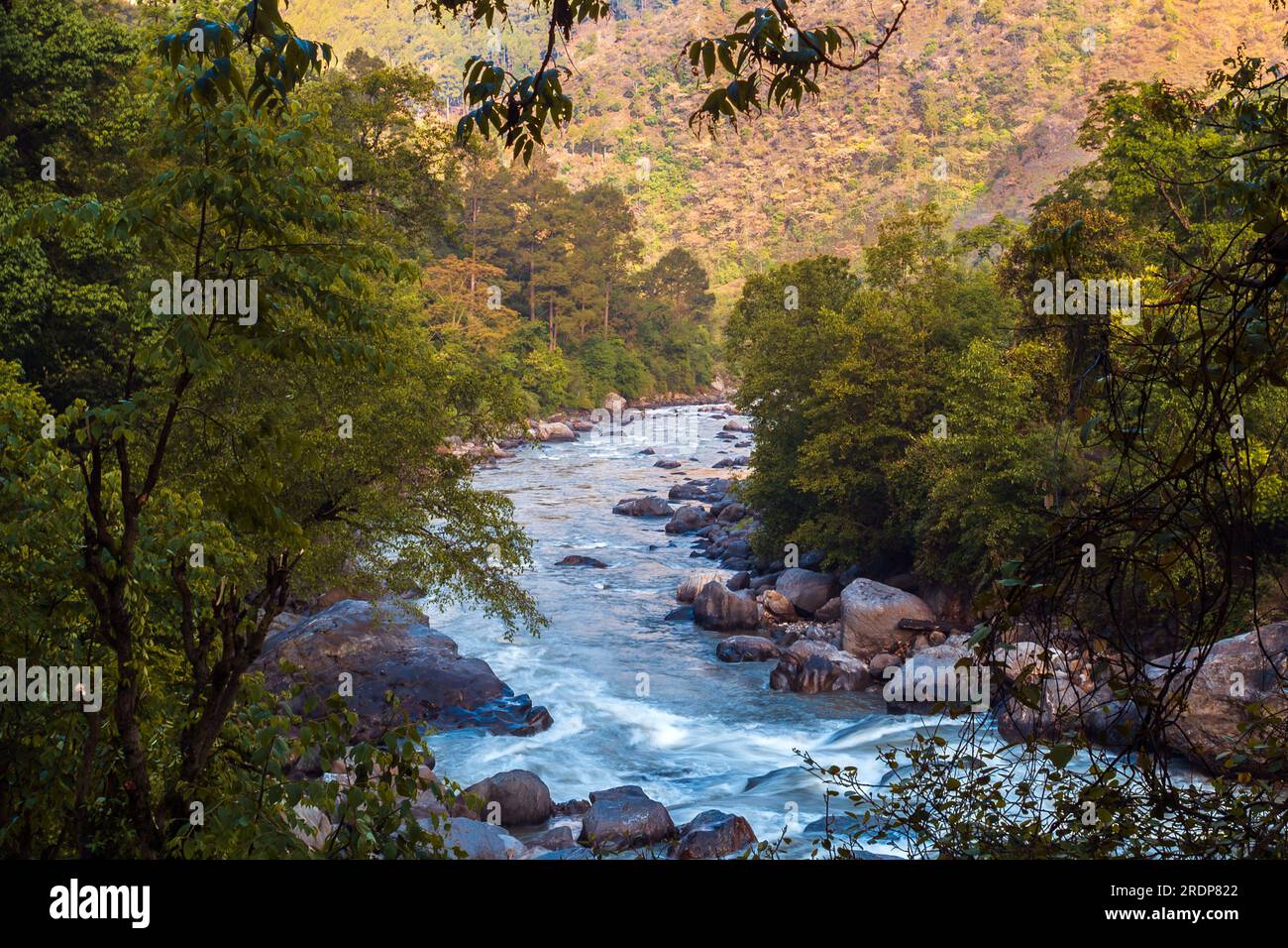 Landscape with rivers and mountains. Tons River tributary of the Yamuna ...
