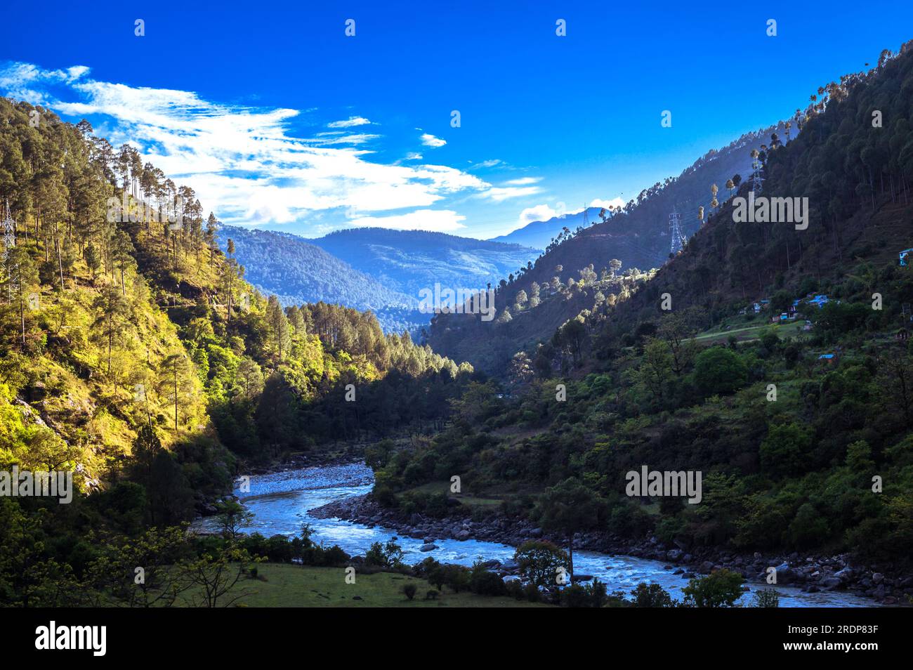 Landscape with rivers and mountains. Tons River tributary of the Yamuna ...