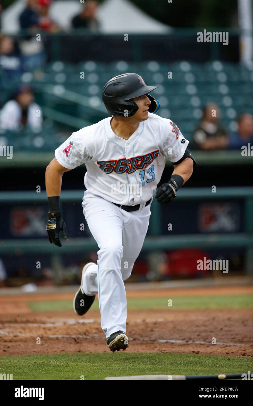 Mason Holt (13) of the Inland Empire 66ers runs to first base against ...
