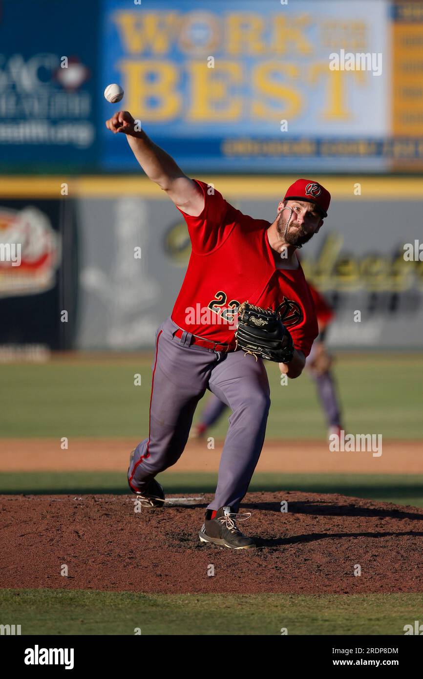 Josh Swales (22) of the Visalia Rawhide pitches against the Inland ...