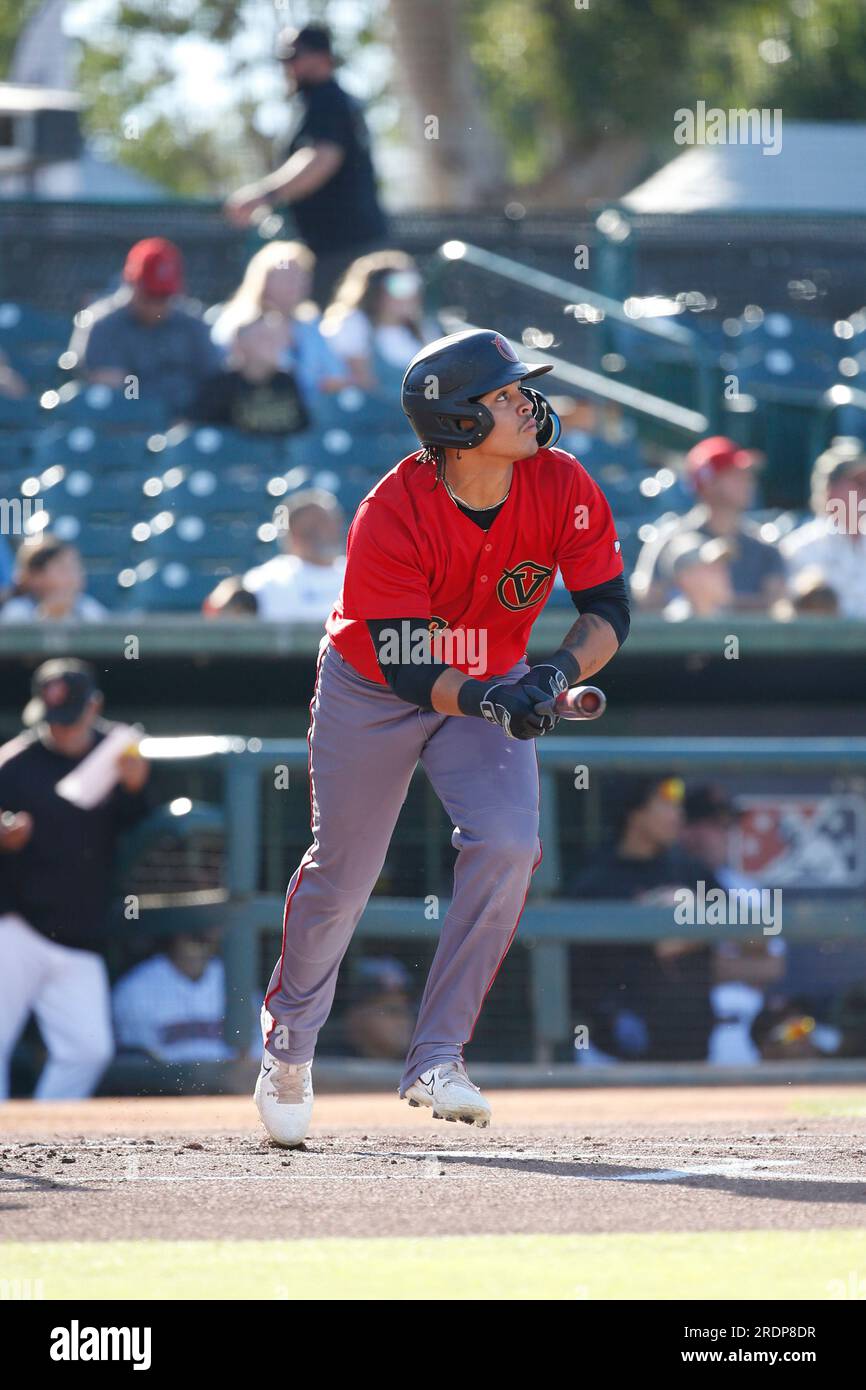 Christian Cerda (23) of the Visalia Rawhide bats against the Inland ...