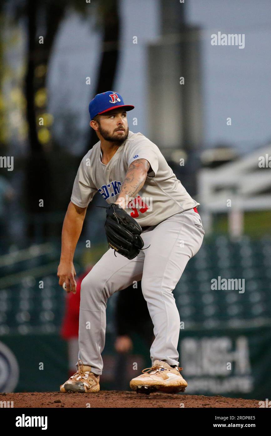 Dallas Woofolk (33) of the Stockton Ports pitches against the Inland ...