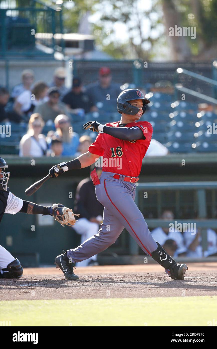 Riquelmin Cabral (16) of the Visalia Rawhide bats against the Inland ...