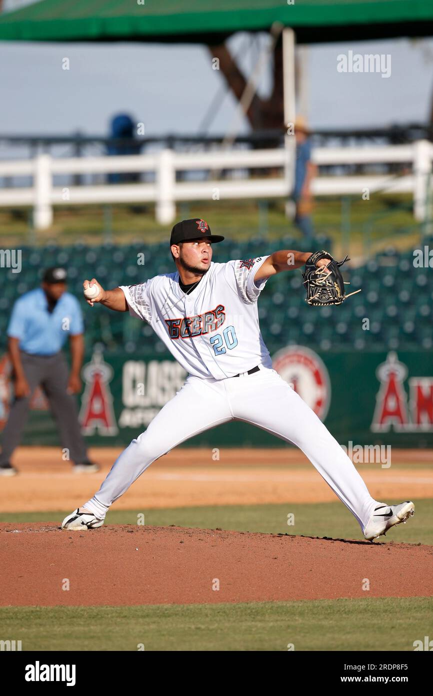 Fernando Guanare (6) of the Inland Empire 66ers pitches against the ...