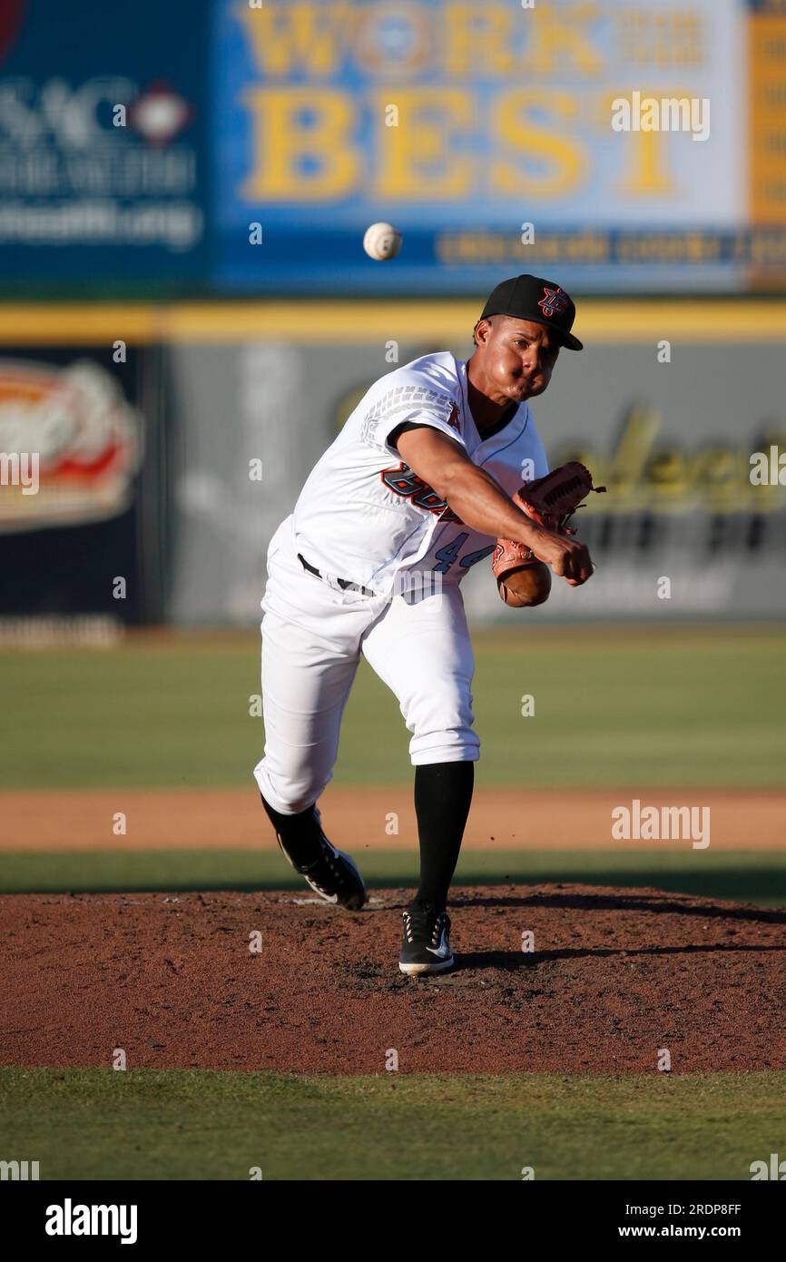 Joel Hurtado (44) of the Inland Empire 66ers pitches against the ...