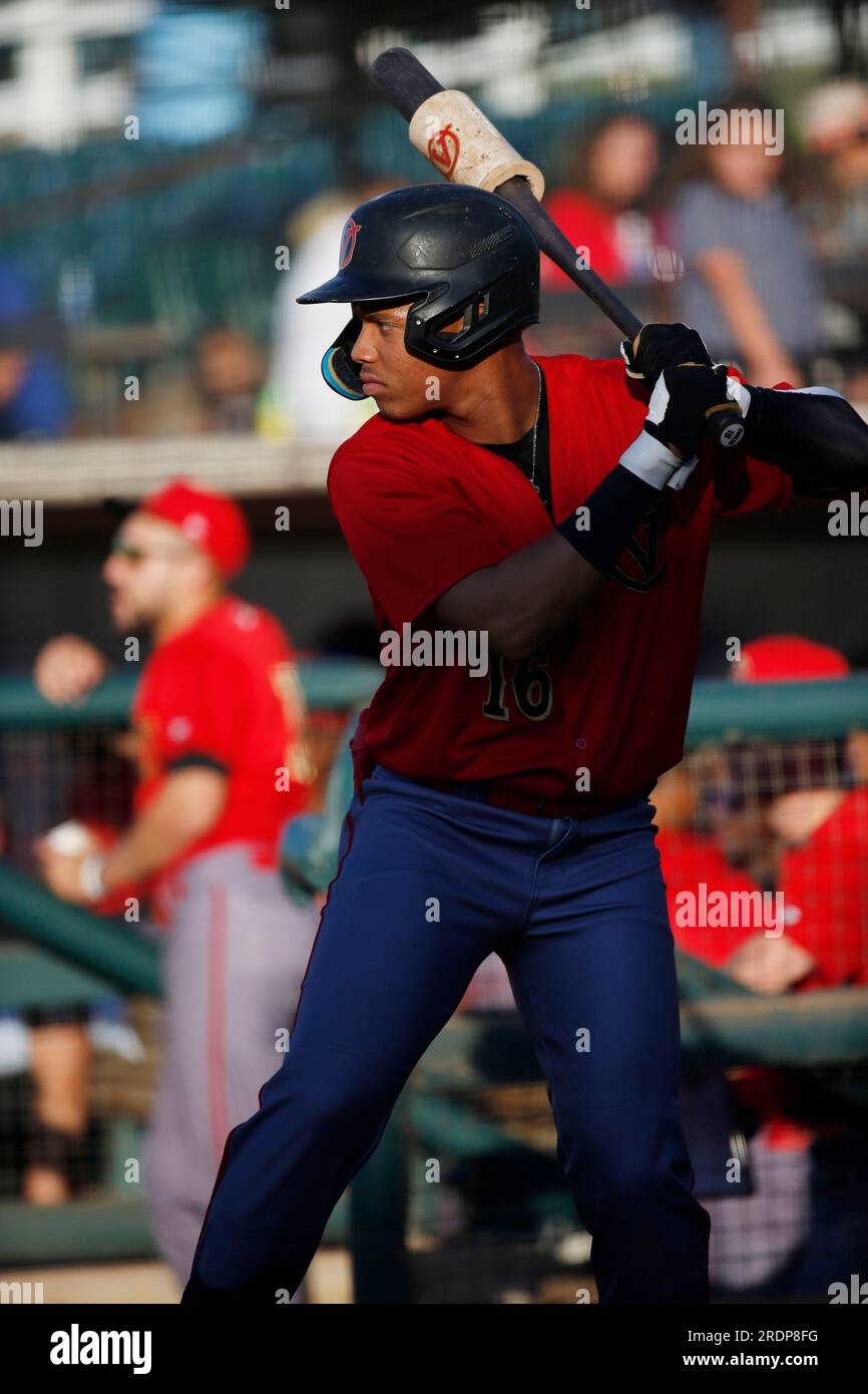 Riquelmin Cabral (16) of the Visalia Rawhide bats against the Inland ...