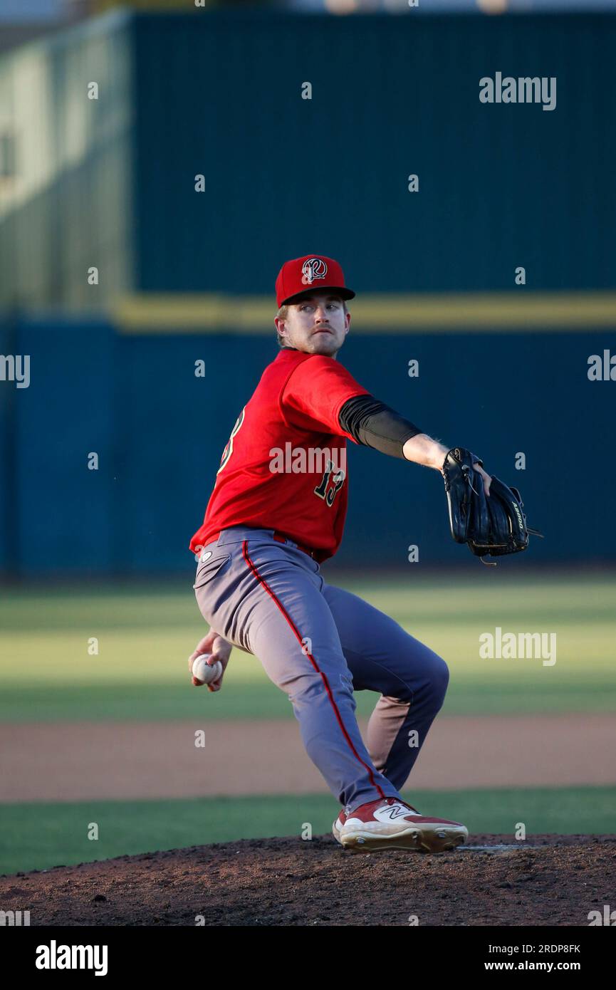 Brock Jones (13) of the Visalia Rawhide pitches against the Inland ...
